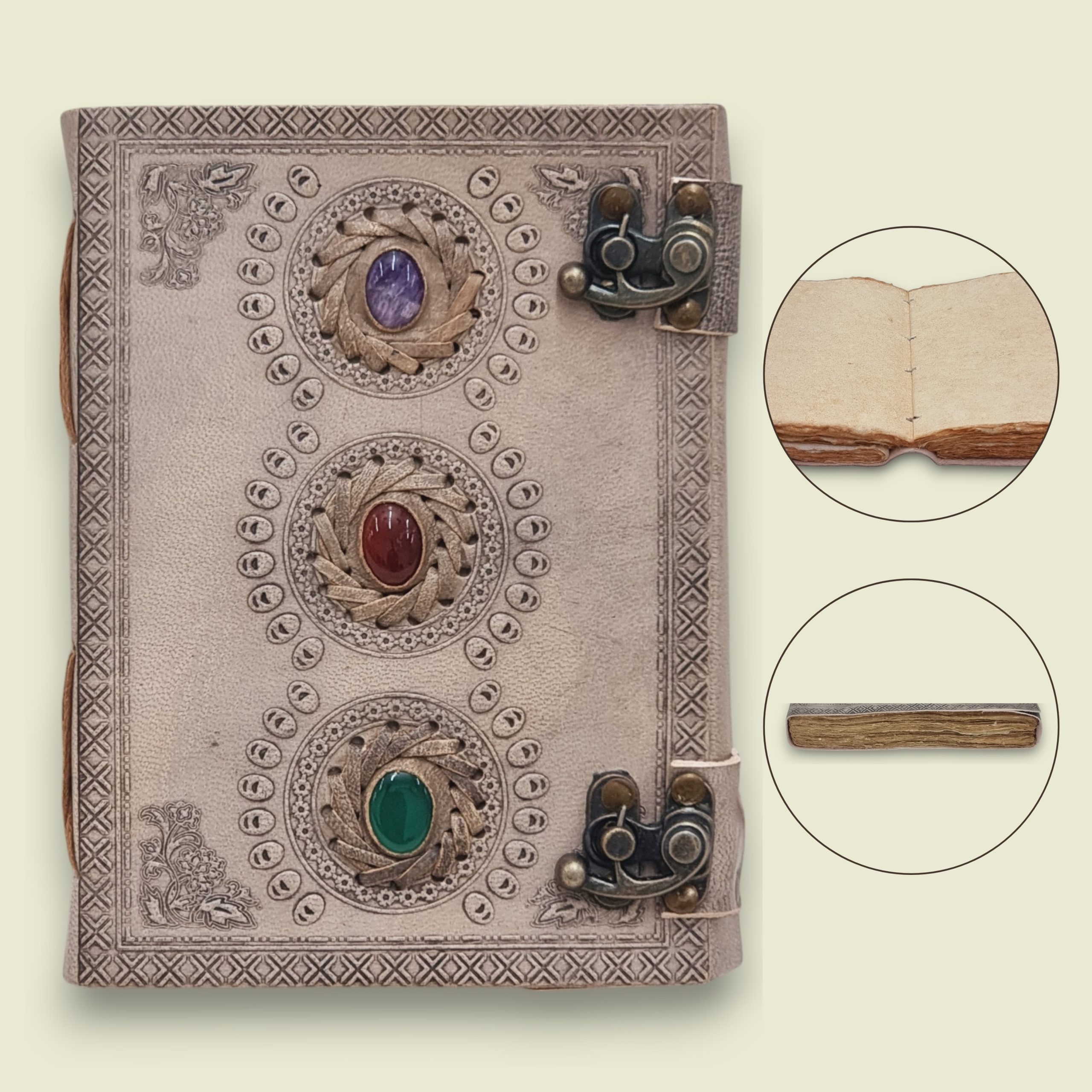 Leather Journal (Medium) Antique 3 Stones with Vintage Paper - SR-LJ-304 - SR Creations